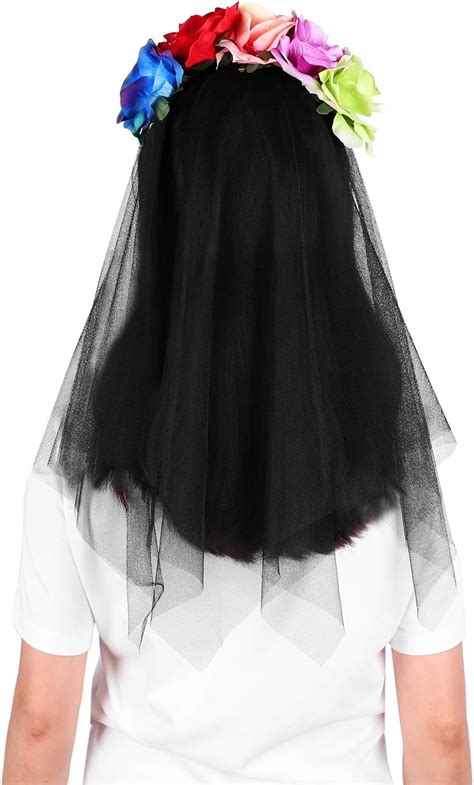 Gothic Bride Veil Rose Flower Garland Cosplay Day Of The Dead Headpiece