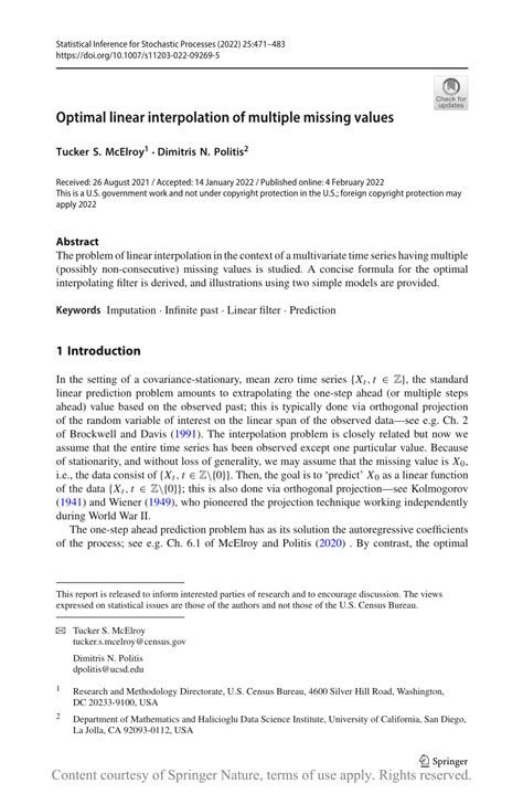 Optimal Linear Interpolation Of Multiple Missing Values Request Pdf