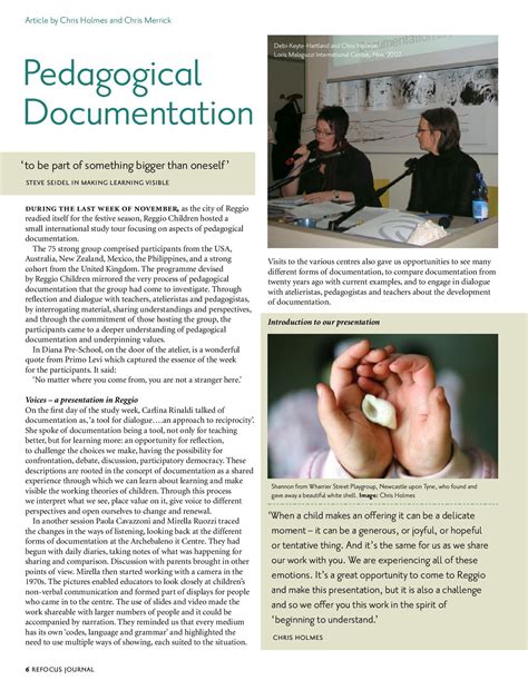 Pedagogical Documentation Article By Chris Holmes And Chris Merrick