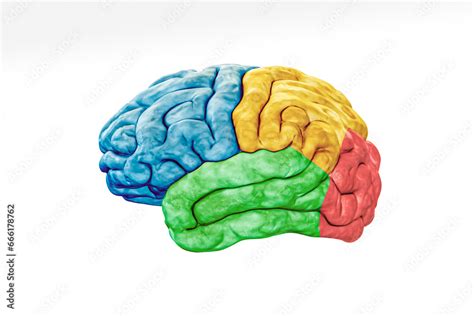Cerebral Cortex Lobes In Color Profile View Isolated On White Background Accurate 3d Rendering