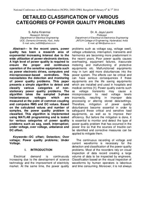 Pdf Detailed Classification Of Various Categories Of Power Quality Problems