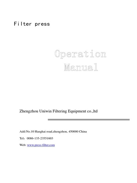 Operation Manuals Of Filter Press Pdf Pump Filtration
