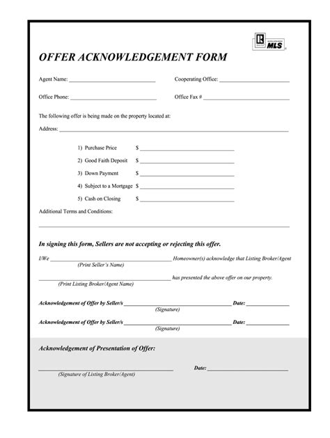 Printable Acknowledgement Form Printable Forms Free Online
