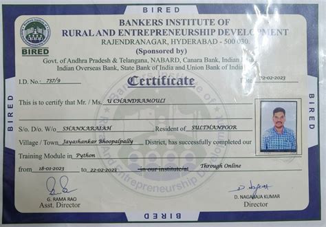 I Have Completed Python Certification From Bired Hyderabad