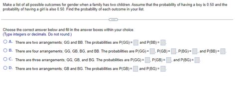 Solved Make A List Of All Possible Outcomes For Gender When Chegg Com