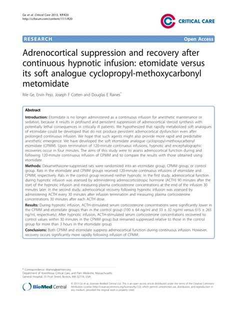 Pdf Adrenocortical Suppression And Recovery After Continuous Hypnotic
