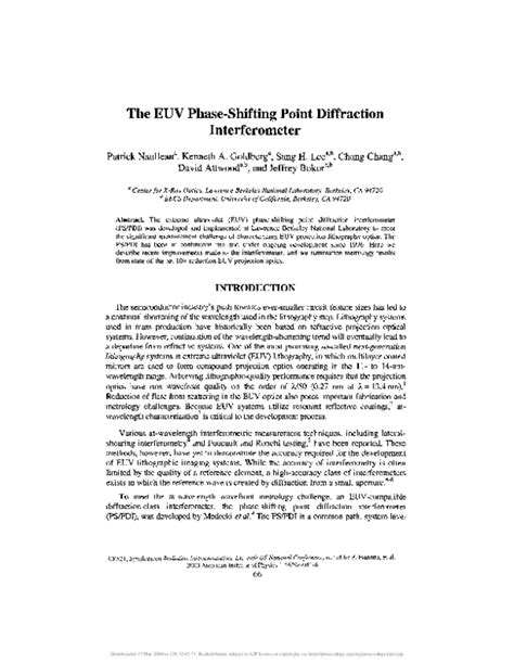 Pdf The Euv Phase Shifting Point Diffraction Interferometer