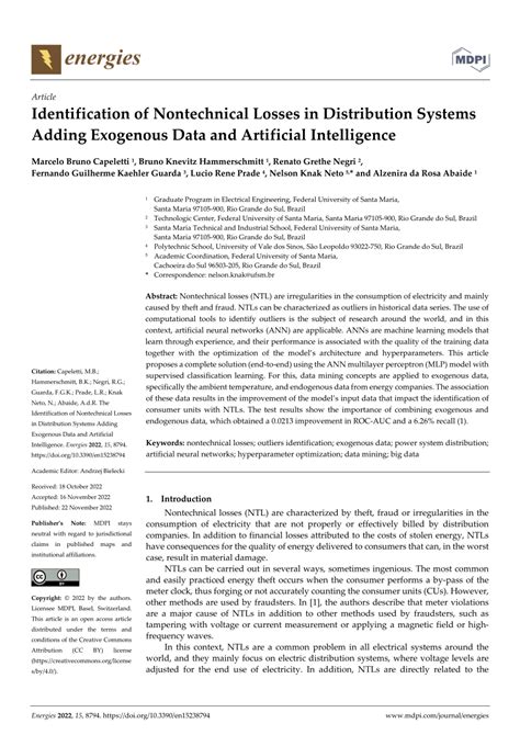 Pdf Identification Of Nontechnical Losses In Distribution Systems Adding Exogenous Data And