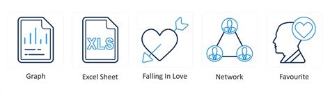 a set of 5 mix icons as graph excel sheet falling in love stock