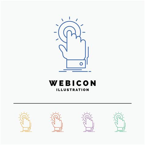 Touch Click Hand On Start 5 Color Line Web Icon Template Isolated On White Vector