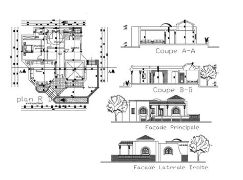Detail 2d Plan Elevation And Section Of Residential House Autocad File