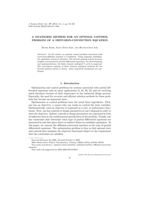 Pdf A Multigrid Method For An Optimal Control Problem Of A Diffusion
