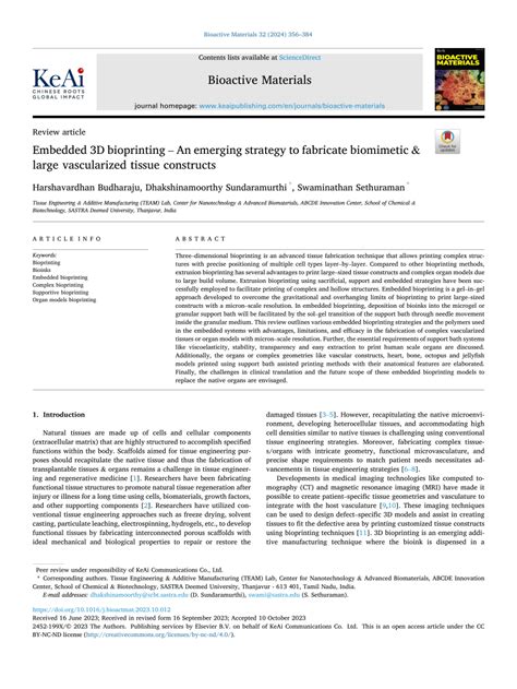 PDF Embedded D Bioprinting An Emerging Strategy To Fabricate Biomimetic Large