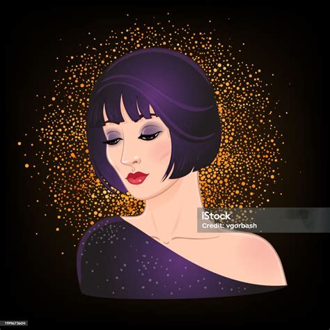 플래퍼 소녀의 그림과 아르 데코 빈티지 초대 템플릿 디자인 패턴과 프레임을 복고풍 파티 배경 세트 벡터 1920 1929 년에