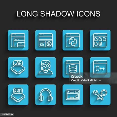 라인 프로세서 헤드폰 소프트웨어 키보드 디버깅 해커 코더 및 서버 데이터 웹 호스팅 아이콘을 설정합니다 벡터 Cpu에 대한 스톡 벡터 아트 및 기타 이미지 Istock