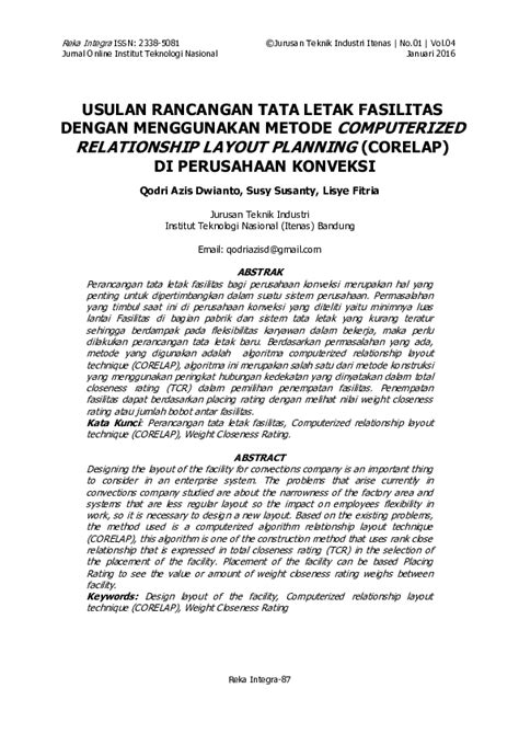Pdf Usulan Rancangan Tata Letak Fasilitas Dengan Menggunakan Metode