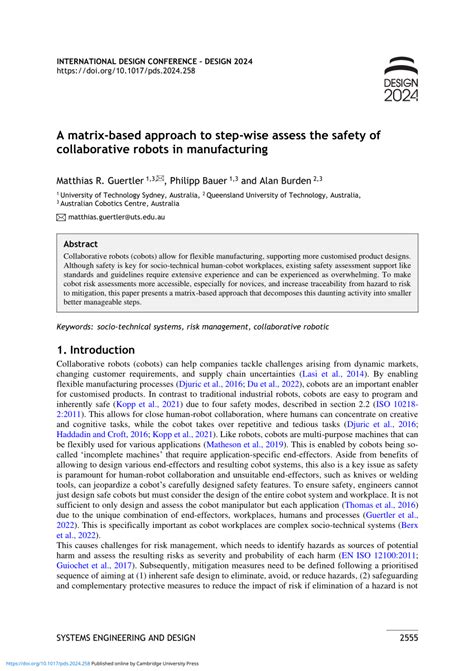Pdf A Matrix Based Approach To Step Wise Assess The Safety Of Collaborative Robots In