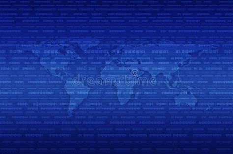 Digital World Map Over Binary Code Blue Background Elements Stock Illustrations 15 Digital