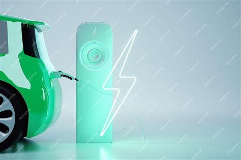 충전소에서 전기 자동차입니다 전기 모터 개념 전기 자동차 충전소 녹색 기술 미래 공간 3d 렌더링 3d 그림을 복사합니다 프리미엄 사진
