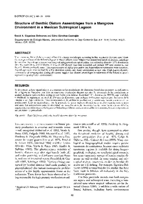Pdf Structure Of Benthic Diatom Assemblages From A Mangrove Environment In A Mexican