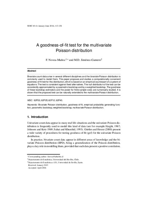 Pdf A Goodness Of Fit Test For The Multivariate Poisson Distribution