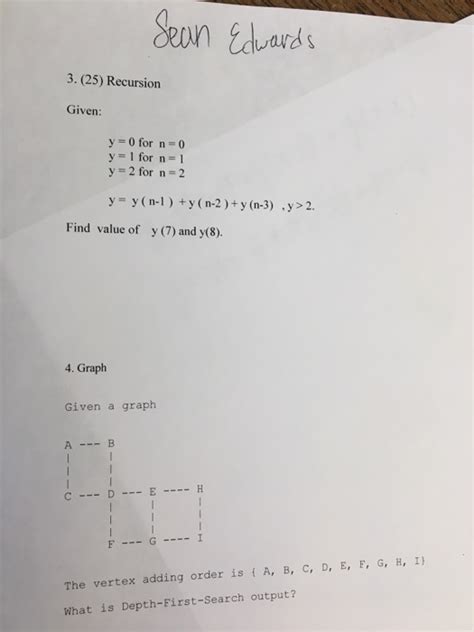 Solved Recursion Given Y 0 For 0 Y 1 For N 1 Y