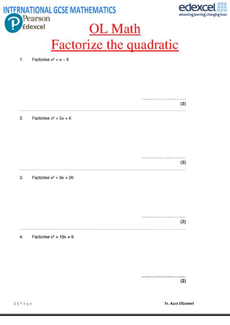 Factorize The Quadratic Biology Factorize The Quadratic Factorize The Quadratic Factorize