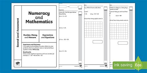 Second Level Numeracy And Mathematics Assessment Expressions And Equations