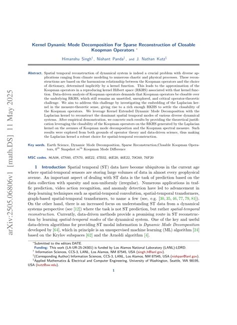 Pdf Kernel Dynamic Mode Decomposition For Sparse Reconstruction Of