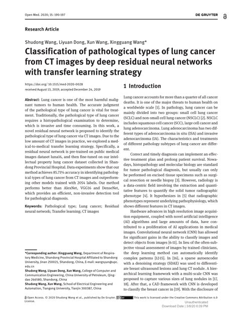 Pdf Classification Of Pathological Types Of Lung Cancer From Ct Images By Deep Residual Neural