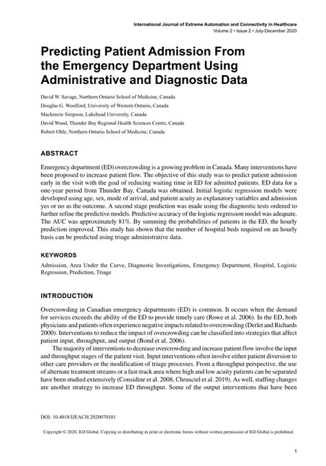 Pdf Predicting Patient Admission From The Emergency Department Using