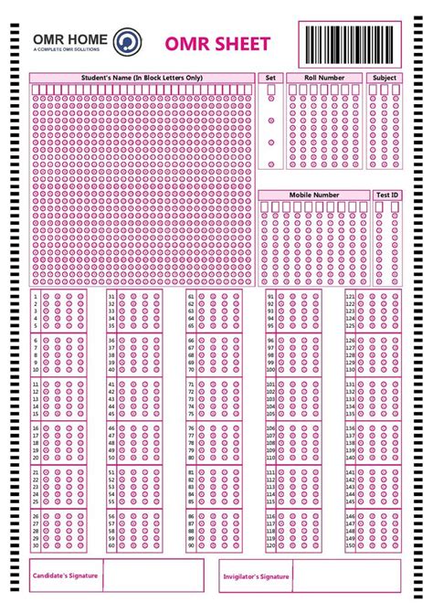 Questions Omr Sheet Sample Free Download