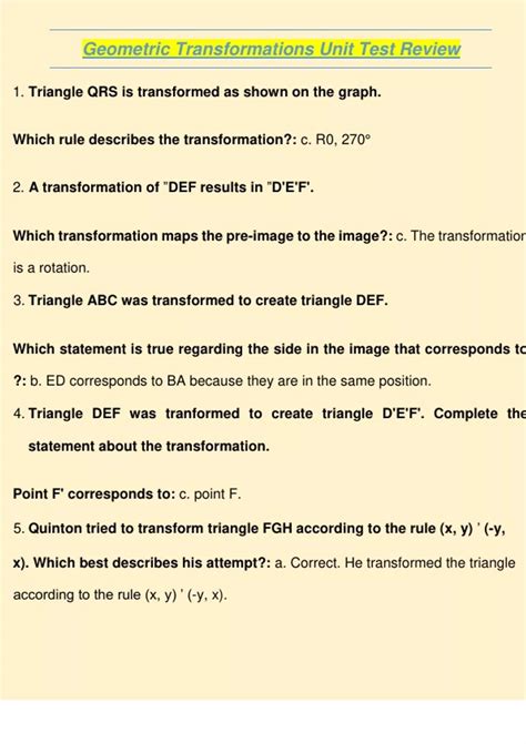 Geometry Transformations Exams Latest Version Comprehensive Questions And Verified Answers