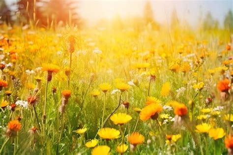 Field Of Flowers And Sky Generative AI Stock Illustration Illustration Of Blue Blooming