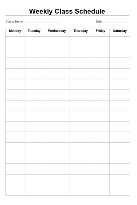 Class Schedule Template Free Word Templates
