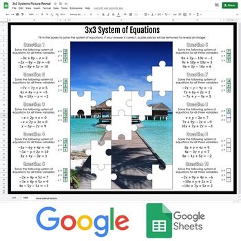3x3 Linear System Of Equations Picture Reveal Digital Activity TPT