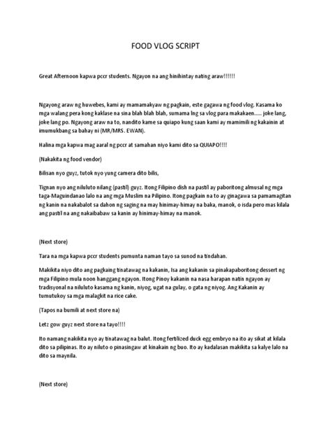 Food Vlog Script Pdf