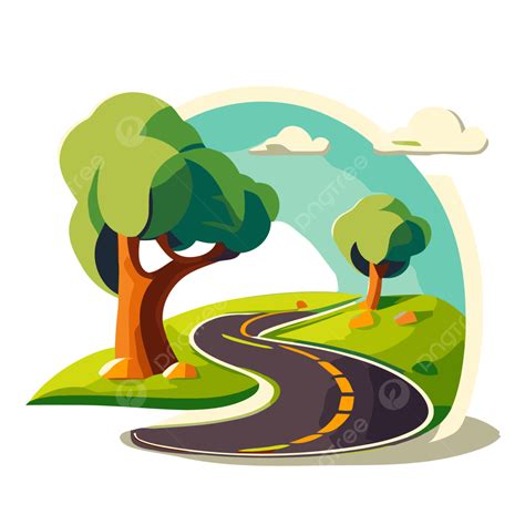 Free Road Vector Sticker Clipart Cartoon Image Of A Road And Tree Design Sticker Clipart Png