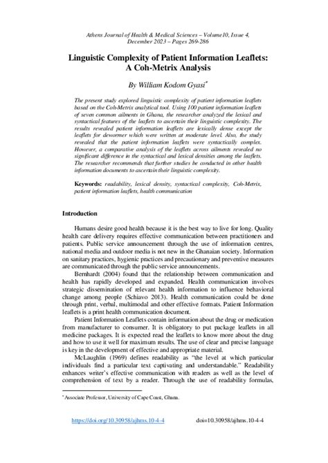 Pdf Linguistic Complexity Of Patient Information Leaflets A Coh