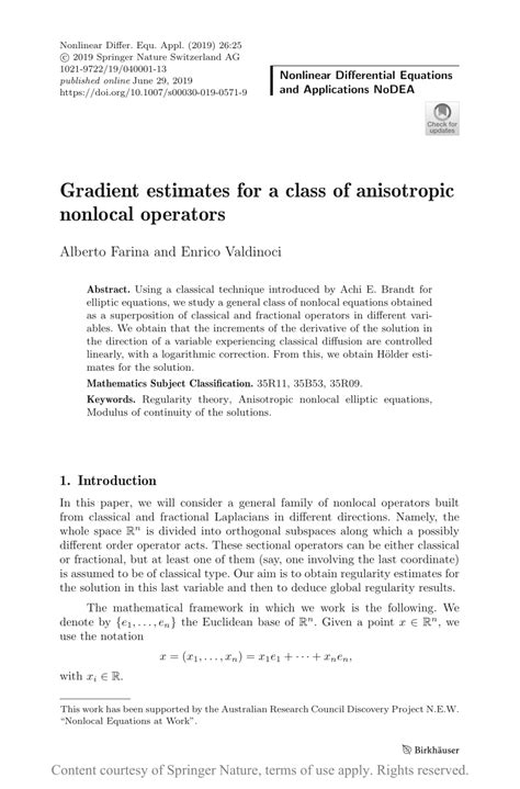 Gradient Estimates For A Class Of Anisotropic Nonlocal Operators Request Pdf