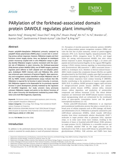 Pdf Parylation Of The Forkhead Associated Domain Protein Dawdle