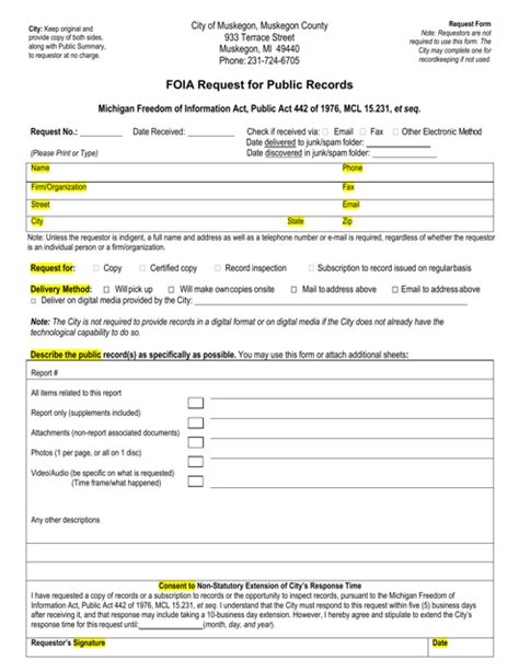 Foia Request Form Templates Pdf Download Fill And Print For Free