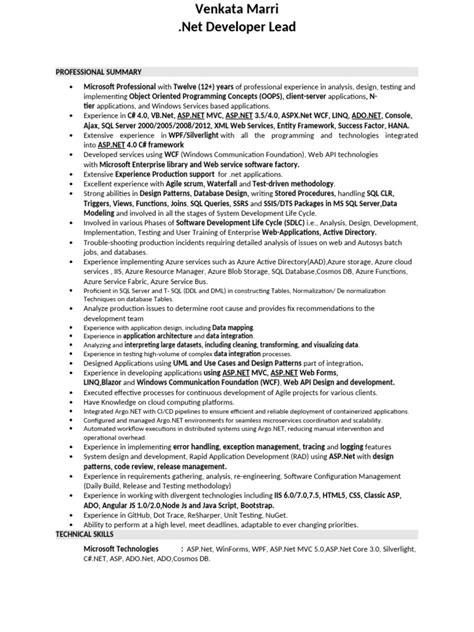 Venkata M Sr Net Developer Pdf Language Integrated Query