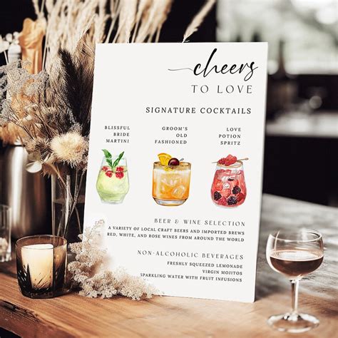 Signature Drink Sign Bar Menu Template Minimalist Printable Bar Menu