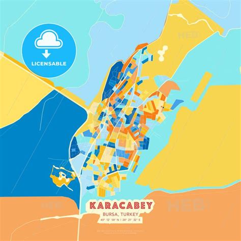 Karacabey Bursa Turkey Blue And Orange Vector Art Map Template