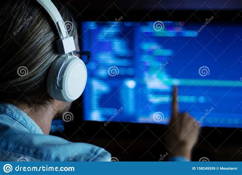 software developer freelancer working with program code stock image