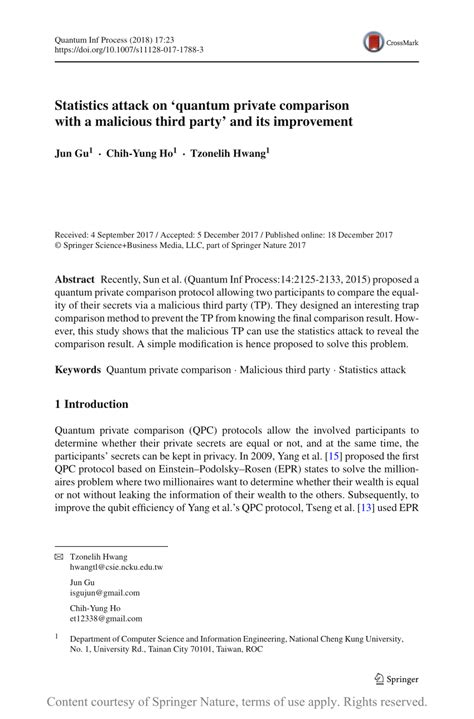 Statistics Attack On ‘quantum Private Comparison With A Malicious Third Party And Its