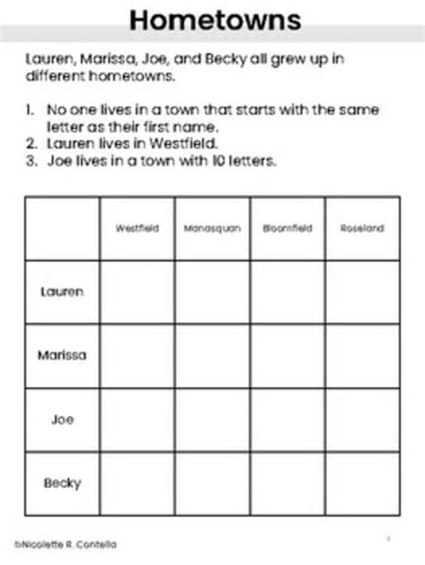 Deductive Reasoning Logic Puzzles 4x4 Level 2 By Nicolette Contella