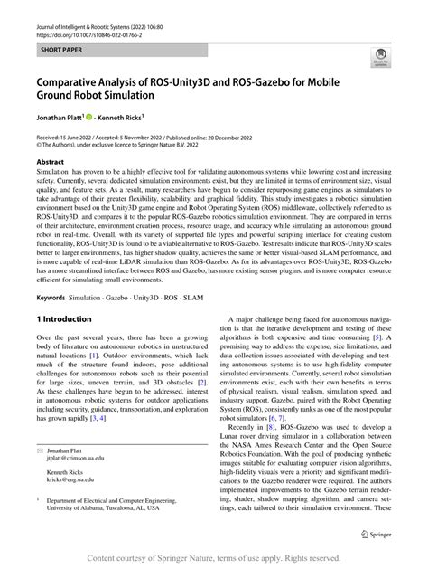 Comparative Analysis Of Ros Unity3d And Ros Gazebo For Mobile Ground
