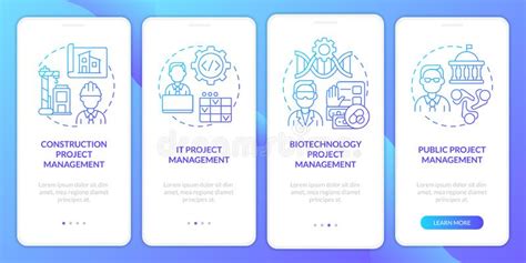 Project Management Types Blue Gradient Onboarding Mobile App Screen Stock Vector Illustration